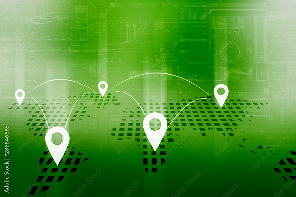 2d rendering Red map pointer with world map Stock Illustration | Adobe ...