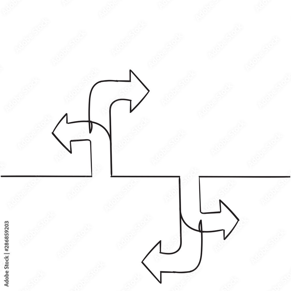 One continuous line drawing of road sign arrows isolated on white ...