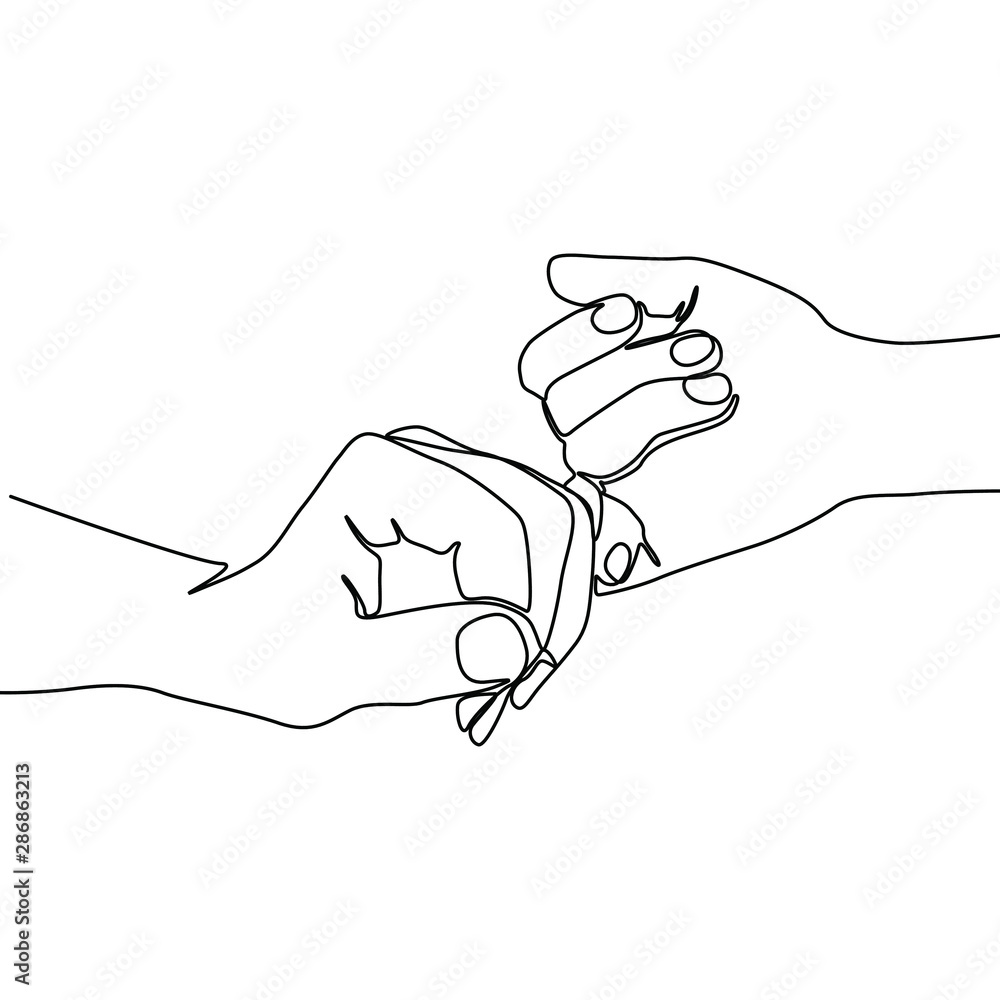 Two hands hold fingers together continuous line drawing, together ...