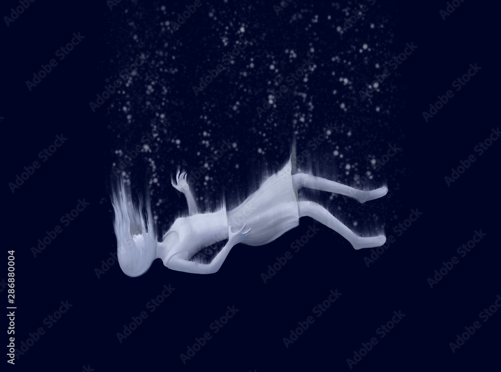 Drowning woman surreal painting illustration, emotion concept ...
