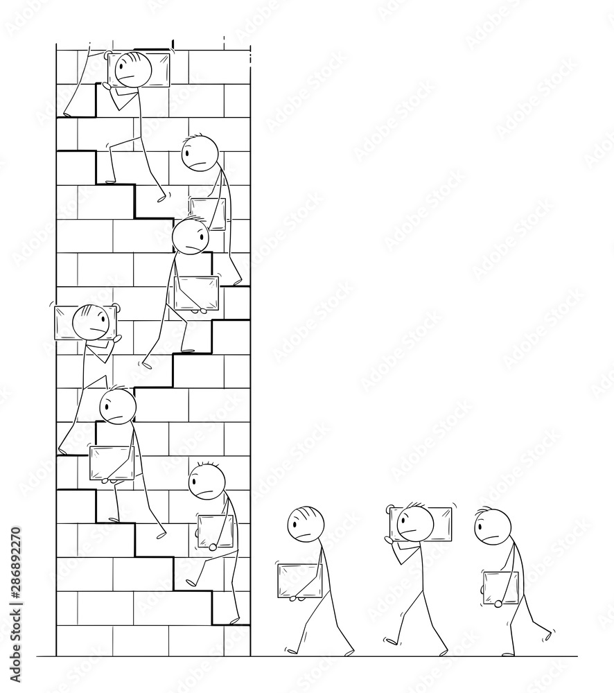 Vector cartoon stick figure drawing conceptual illustration of men or ...