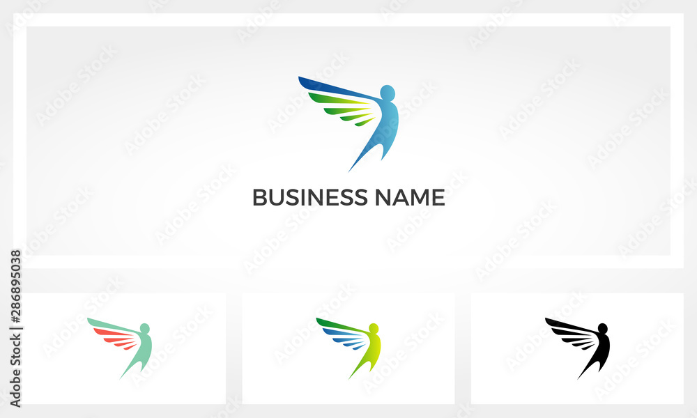 Human With Wing Trying To Fly Logo Stock Vector | Adobe Stock