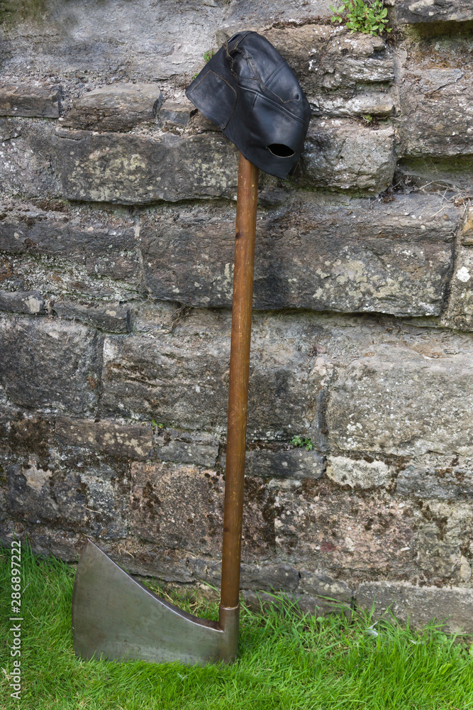 Medieval executioner's axe used for capital punishment and headsmans ...