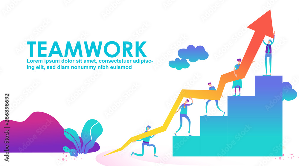 Vector teamwork concept. Little business people together trying to ...