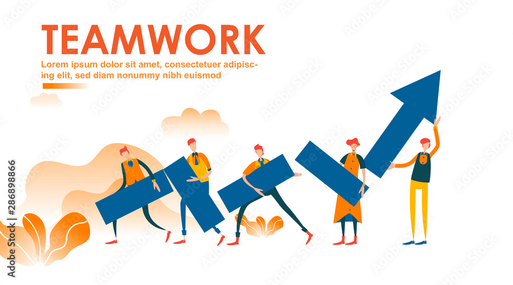 Vector teamwork business concept. Team people standing and holding ...
