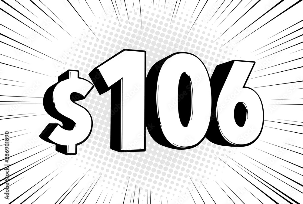 106$ one hundred six price symbol. Comic numbers with dollar sign on ...