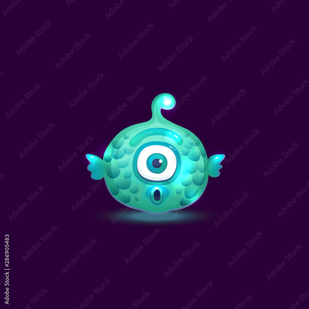 Surprised cyclops fish monster with squishy ball shape and anglerfish ...