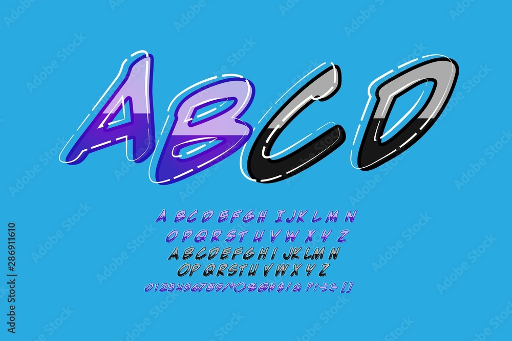 Blue Alphabet Vector Font. Type letters, numbers and punctuation marks ...