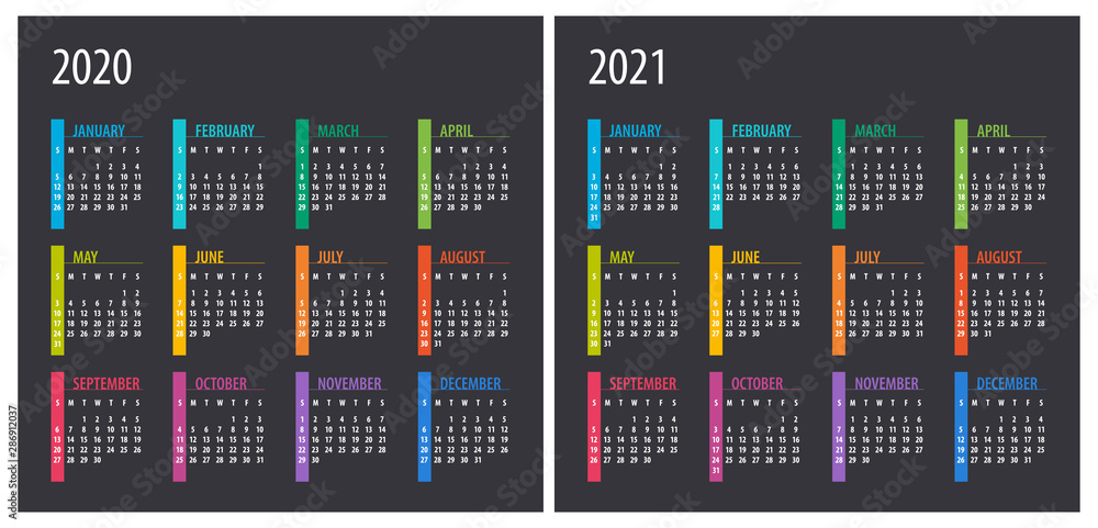 2020 2021 Calendar - illustration. Template. Mock up Stock Vector ...