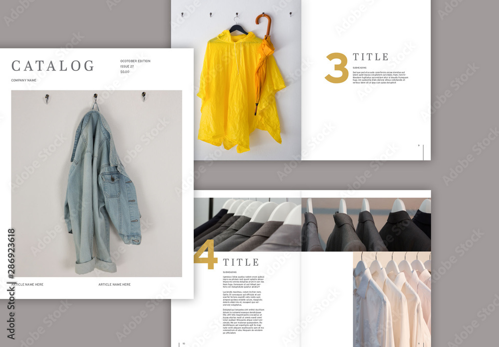 Catalog Layout with Gray and Gold Accents Stock Template | Adobe Stock