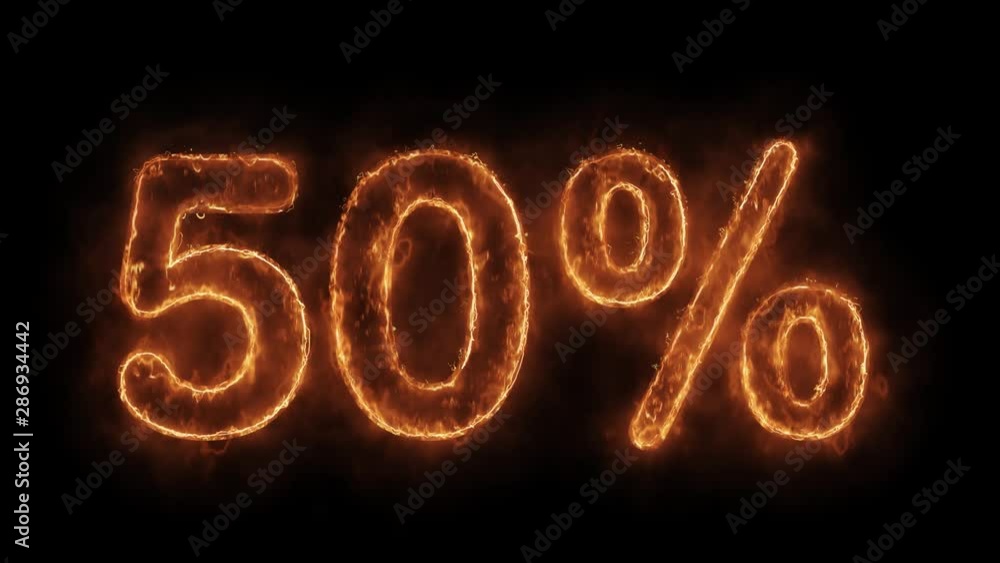 50% Percent Off Word Hot Animated Burning Realistic Fire Flame and ...