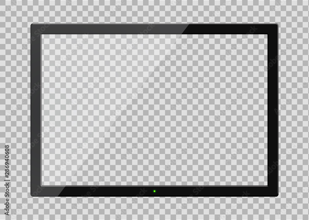 Tv screen with glass reflection on transparent background. Tv monitor ...