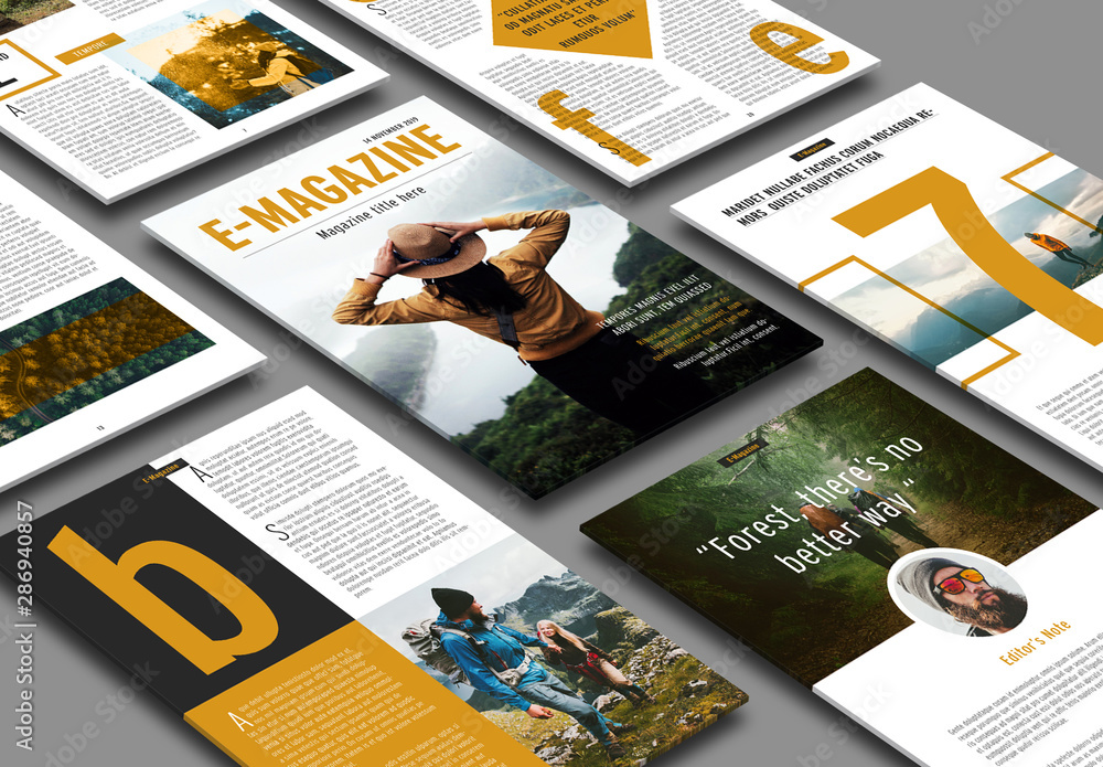 E-Magazine Layout with Orange Accents Stock Template | Adobe Stock