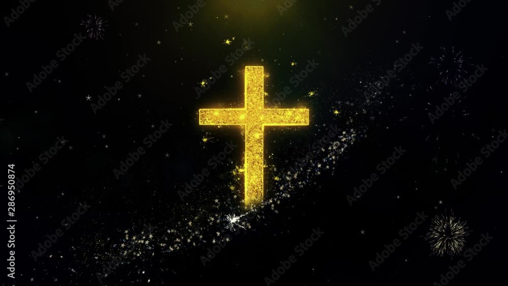 Church Cross Christianity Religion Icon on Gold Glitter Particles Spark ...