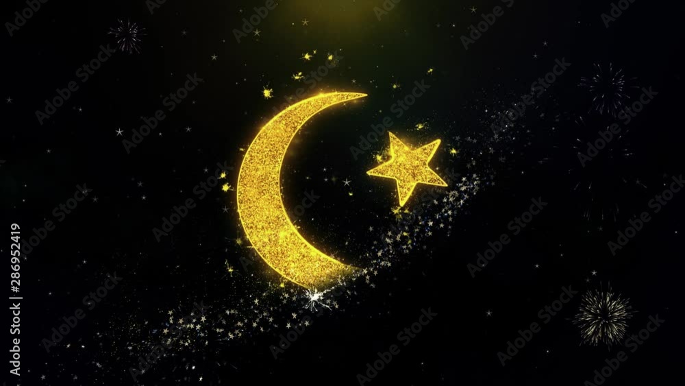 Star and Crescent symbol Islam religion Icon on Gold Glitter Particles ...