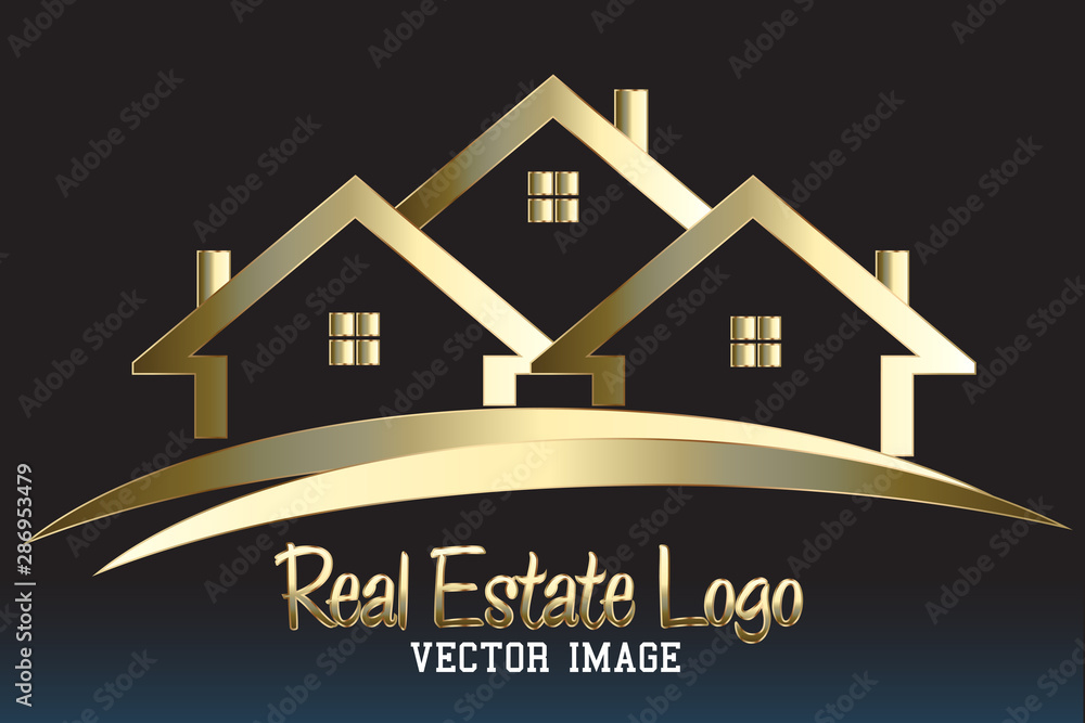 Real estate golden houses company card logo icon vector image Stock ...