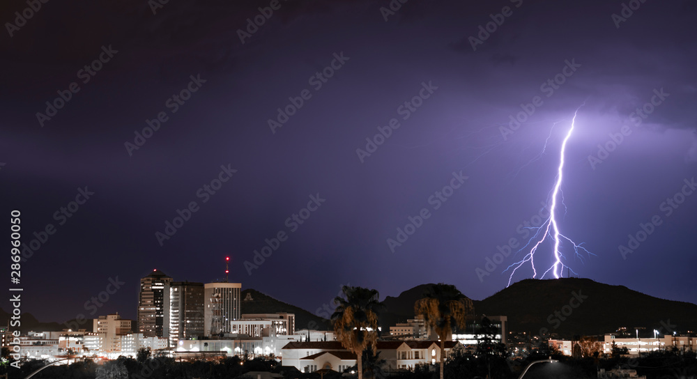 Electrical Storm Lightning Striking over Downtown Tucson Arizona United ...