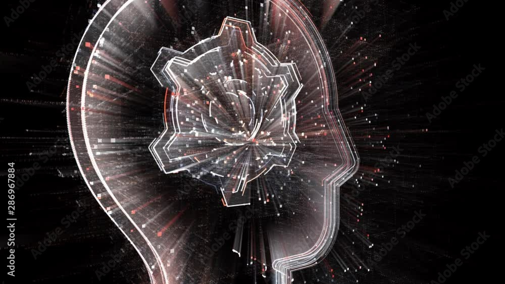 4k AI Artificial Intelligence people head tag cloud;binary computer code.The Matrix binary text ...