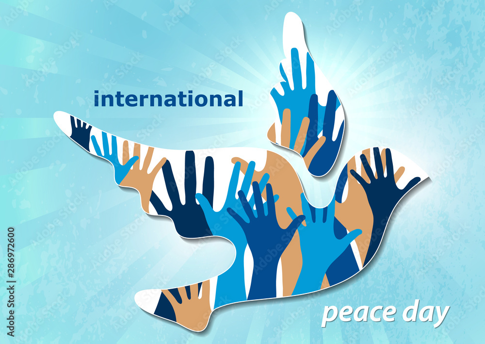 Poster for World Peace Day. The concept of a dove of peace and a human ...