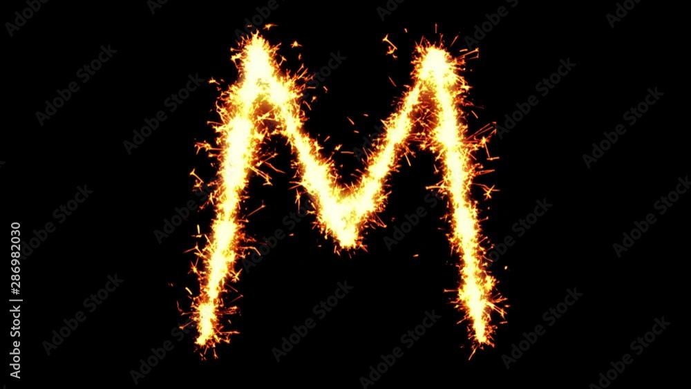 Alphabet M Text Sparkler Writing With Glitter Sparks Particles Firework ...