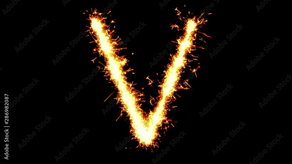 Alphabet V Text Sparkler Writing With Glitter Sparks Particles Firework ...