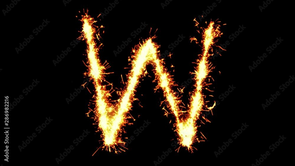 Alphabet W Text Sparkler Writing With Glitter Sparks Particles Firework ...