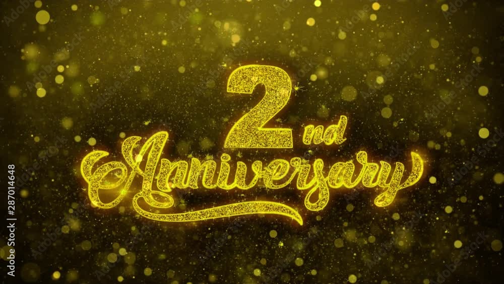 Vidéo Stock 2nd Happy Anniversary Golden Greeting Text Appearance