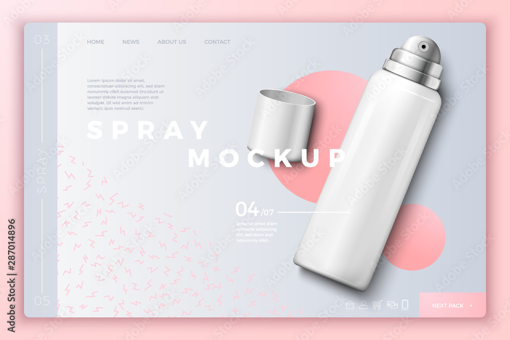 Vector 3d realistic spray bottle with cap on modern site template with ...
