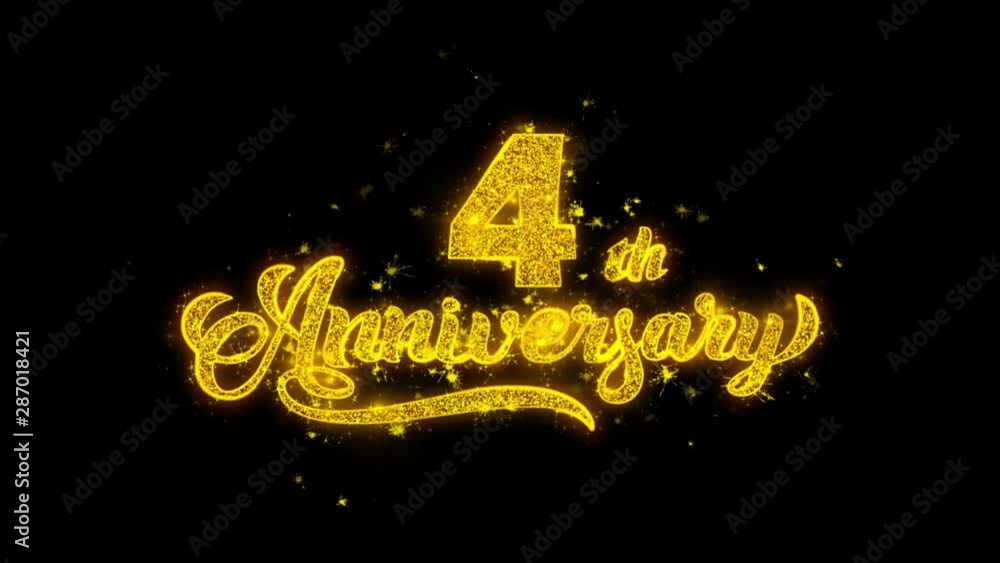 4th Happy Anniversary Typography Written with Golden Particles Sparks ...