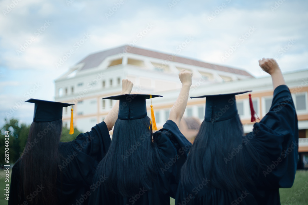 Rear view of the university graduates line up for degree award in ...