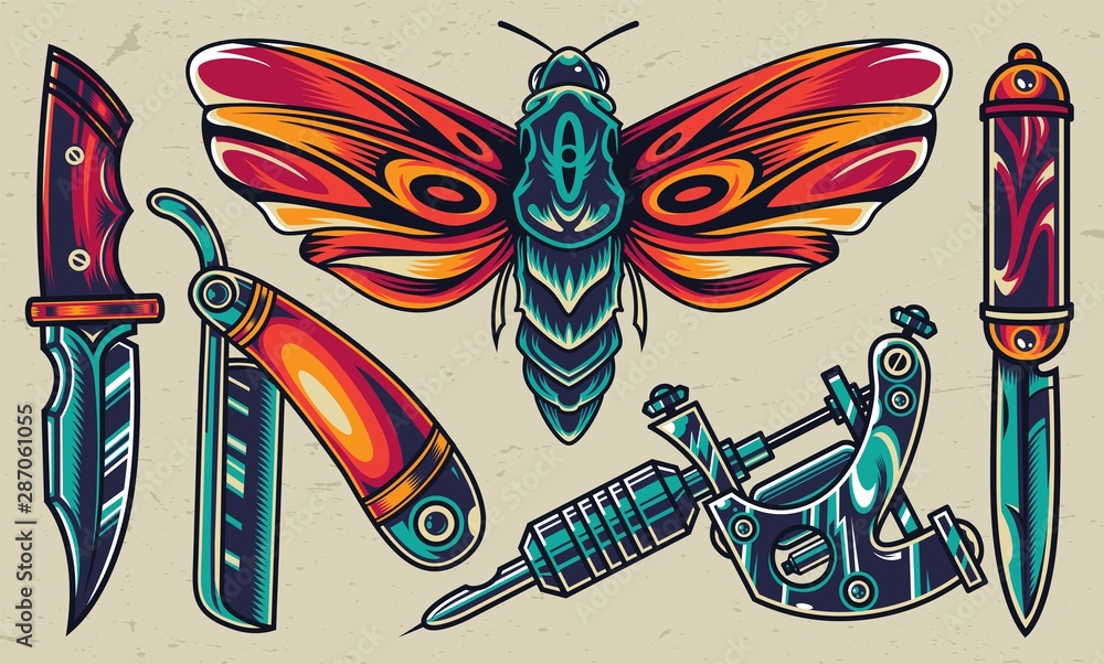Colorful tattoo designs collection Stock Vector | Adobe Stock