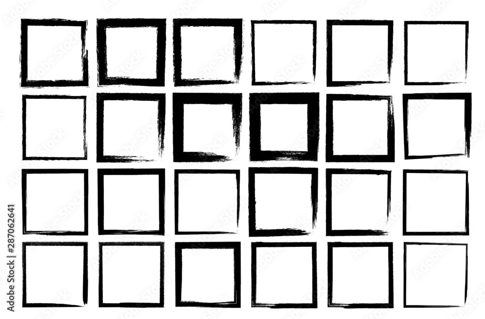 Set of vector squares with irregular stroke. Rough brush strokes ...