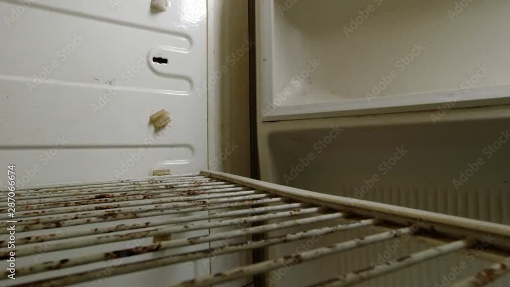 Refrigerator With Open Door. Open Old Dirty Fridge Stock Video | Adobe ...