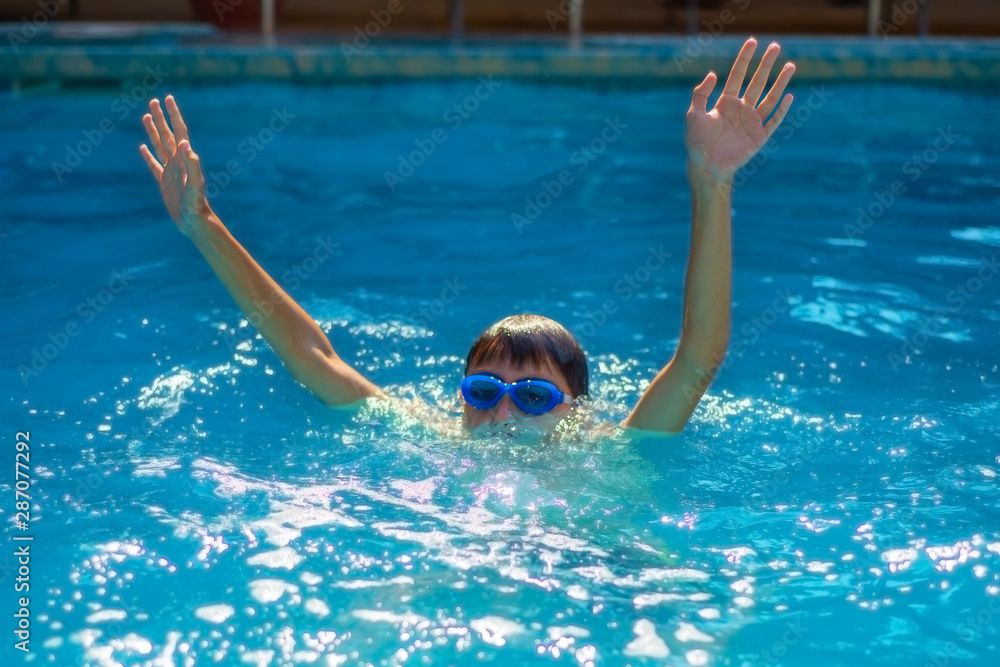 Male boy struggling underwater drowning in swimming pool. concept of ...