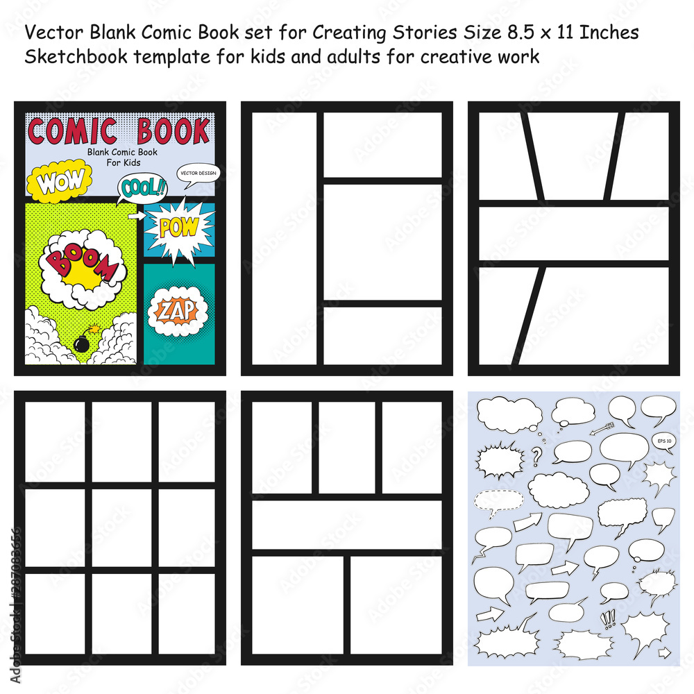 comic book Blanks set, text speech bubbles , Comic magazine cover ...