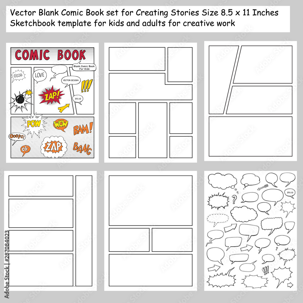 comic book Blanks set, text speech bubbles , Comic magazine cover ...