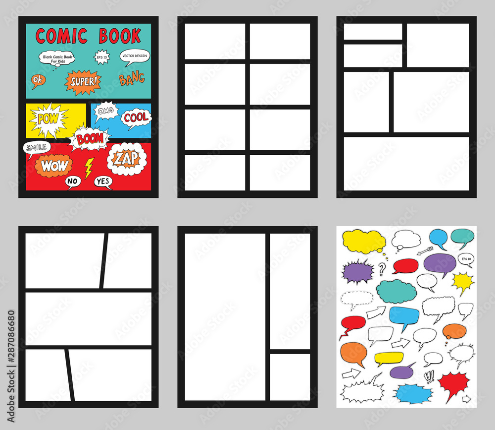 comic book Blanks set, text speech bubbles , Comic magazine cover ...