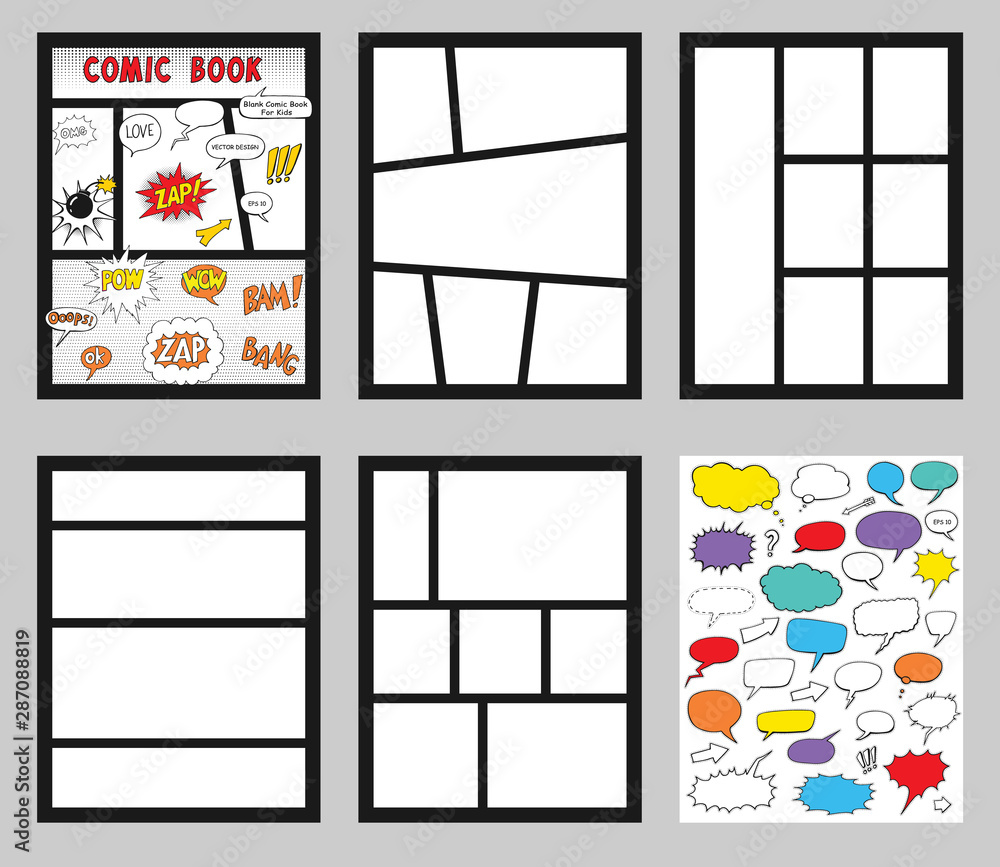 comic book Blanks set, text speech bubbles , Comic magazine cover ...