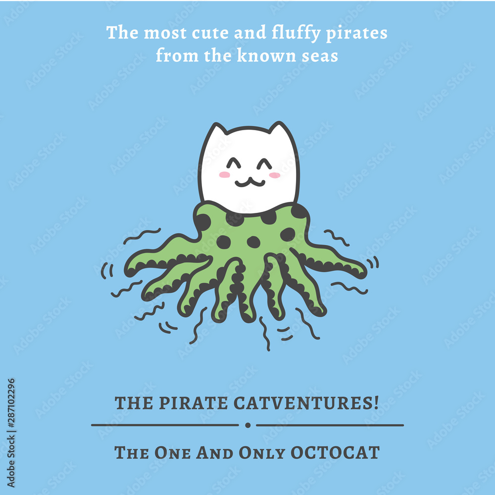 Kawaii pirate cats, super cute and fluffy, happy cartoon characters in ...