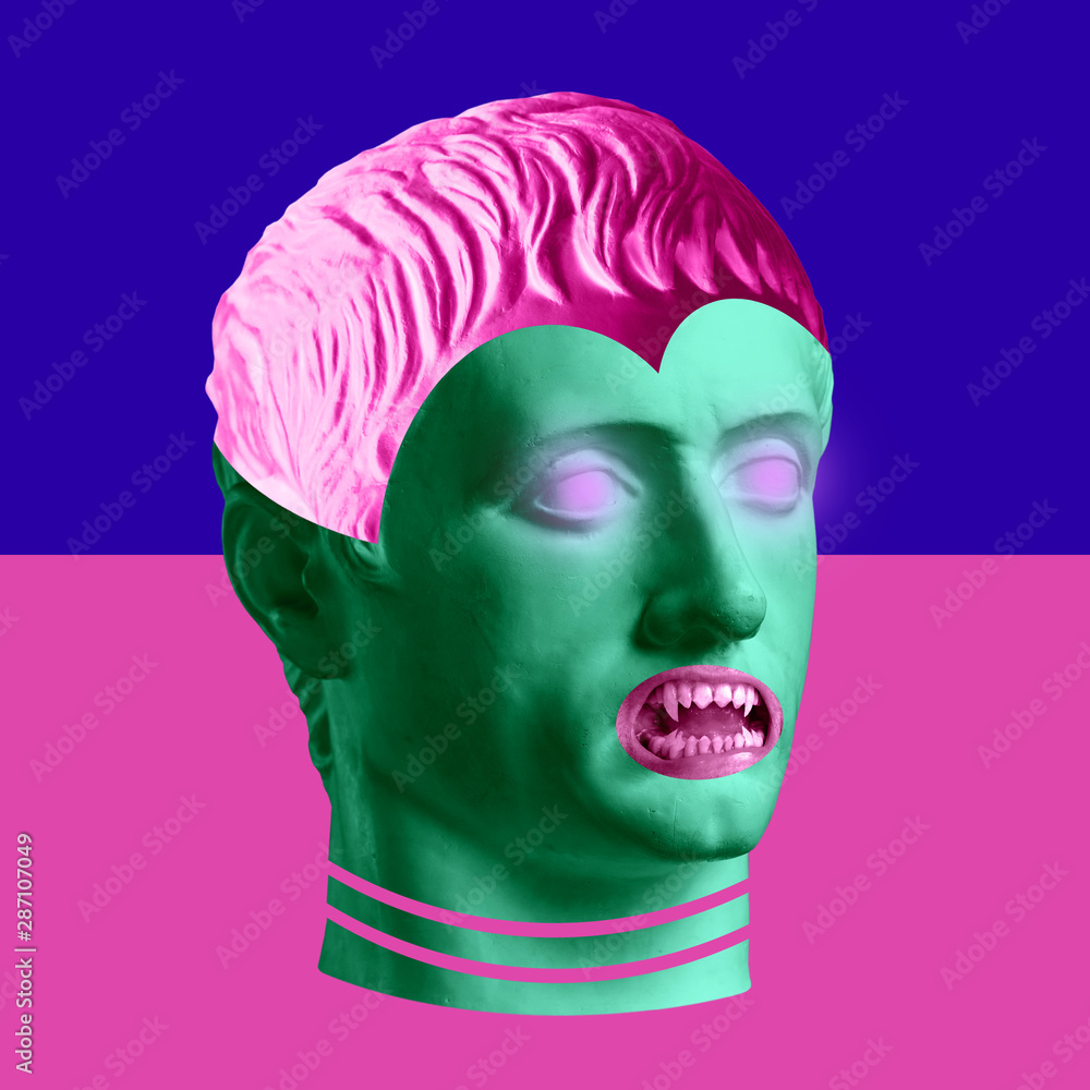 Halloween. Contemporary art concept collage with antique statue head in ...