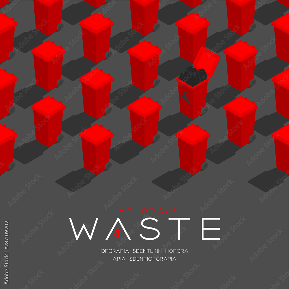 Plastic red Trash and hazardous waste garbage 3D isometric pattern ...