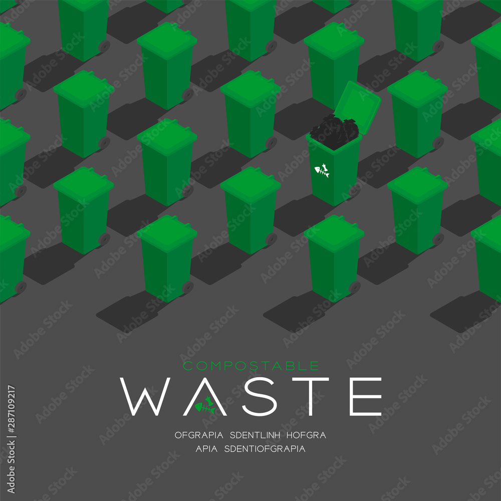 Plastic green Trash and compostable waste garbage 3D isometric pattern ...