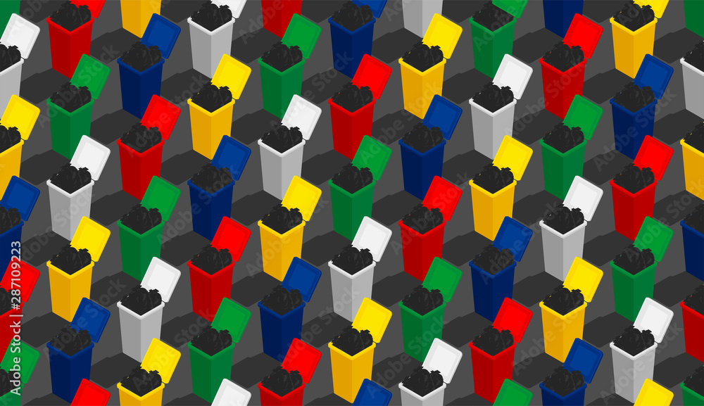 Plastic Trash and waste garbage 3D isometric seamless pattern ...