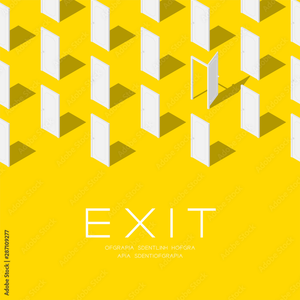 Door 3D isometric pattern, Exit concept poster and social banner post ...