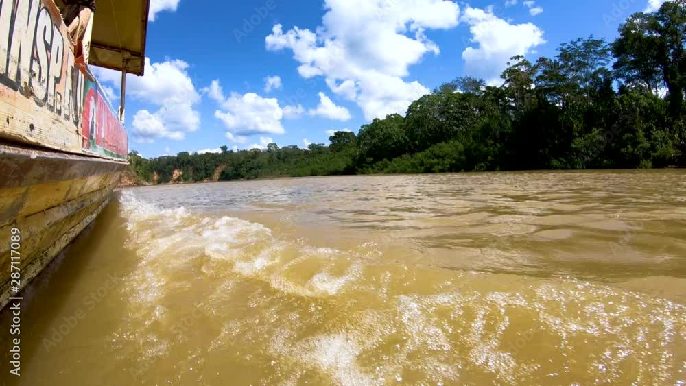 Close up of water splashing at port side, left-hand side, of a moving ...