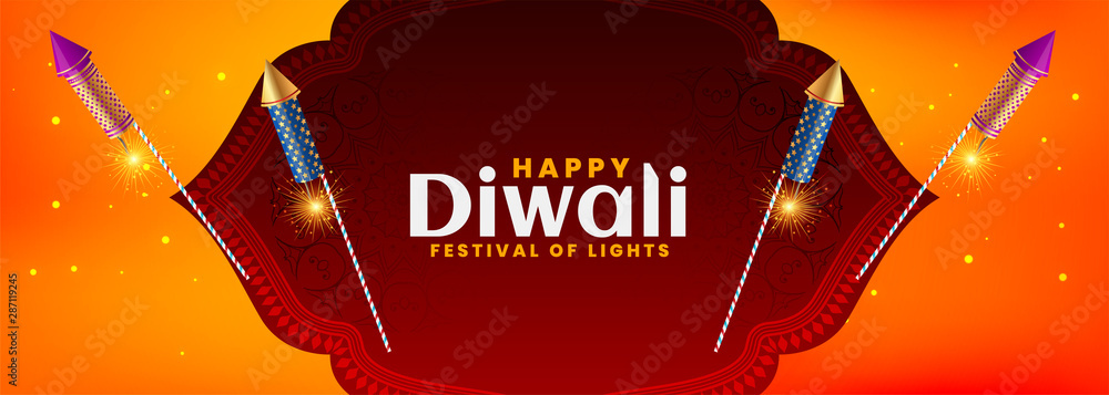 diwali festival banner in beautiful style with burning crackers Stock ...