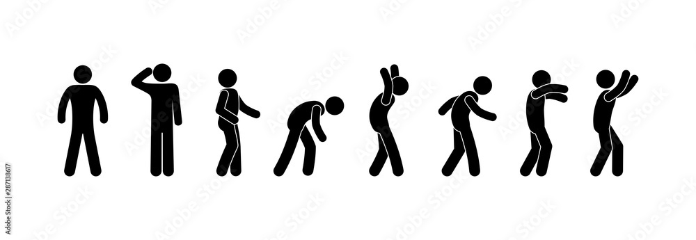 stick figure man illustration, different poses and gestures, waved ...