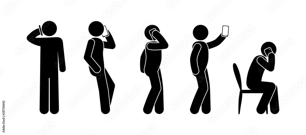 stick figure man illustration, talking on the phone icon, isolated ...