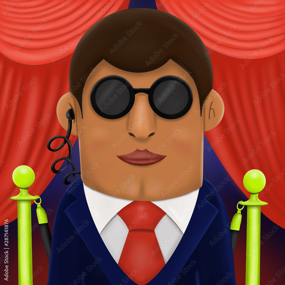 cartoon bodyguard in classic costume, illustration Stock Illustration ...