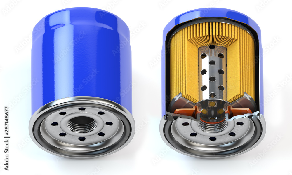 Car oil filter isolated on white background. Cross section. Stock ...